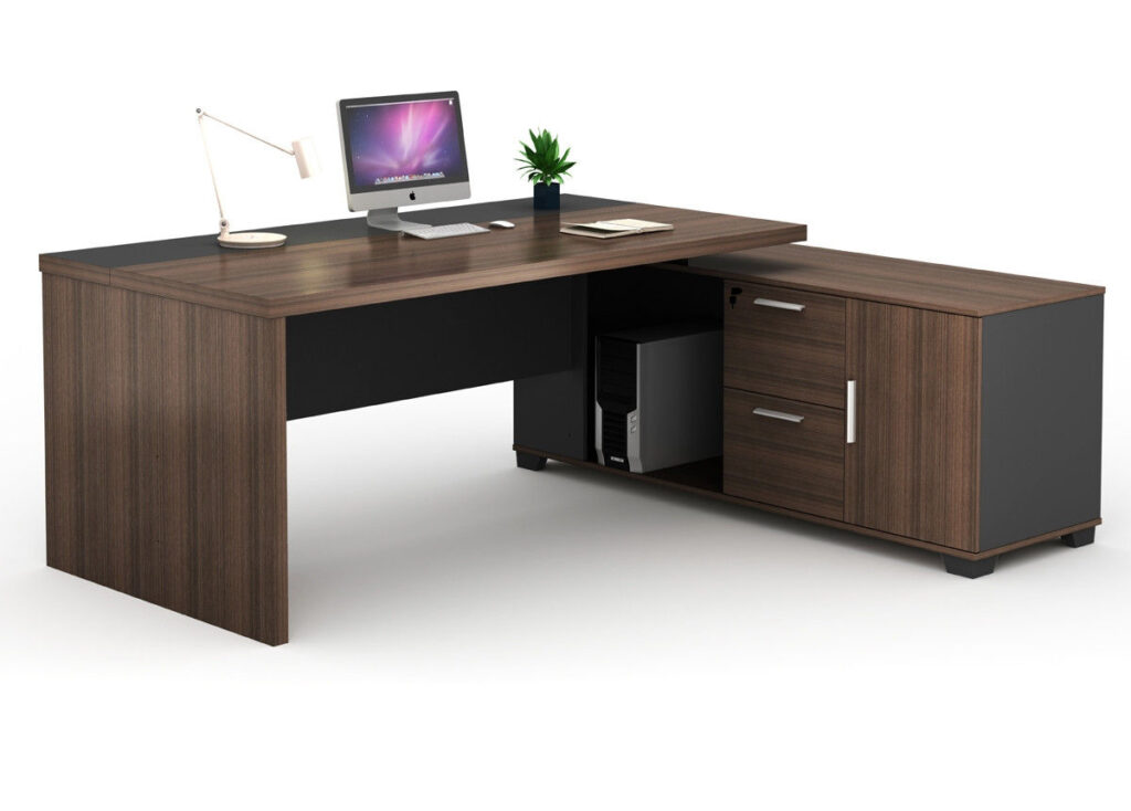 Jun Executive L-Shape Desk with attached Side Return 160cm Rhine Dark ...