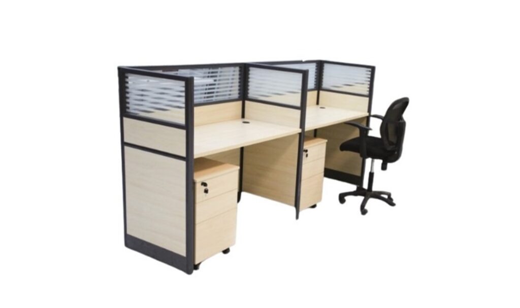 MP Cluster 2 Linear Workstation with Half Glass/Half Melamine Partition ...